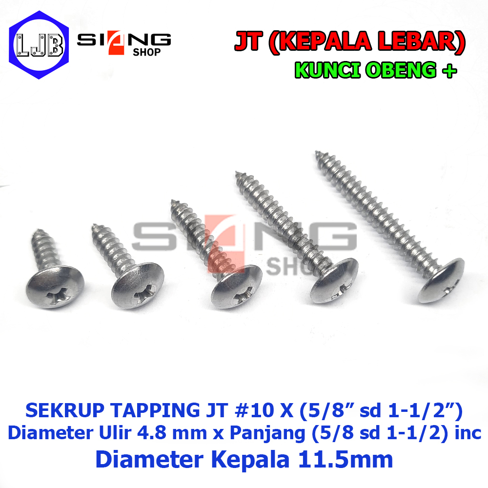Jual Baut Stainless JT #10 Sekrup Tapping Screw Kepala Lebar | Shopee ...