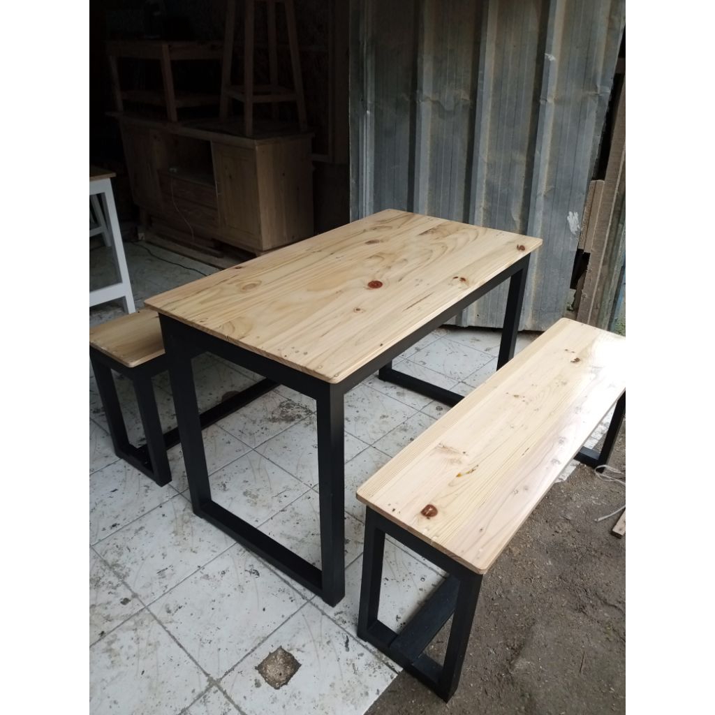 Jual 1set meja makan meja cafe kayu jati belanda | Shopee Indonesia