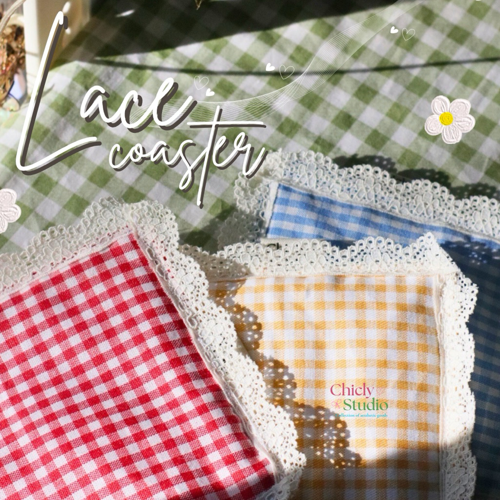 Jual Lace Coaster - Chicly Studio, coaster gingham, coaster aesthetic ...