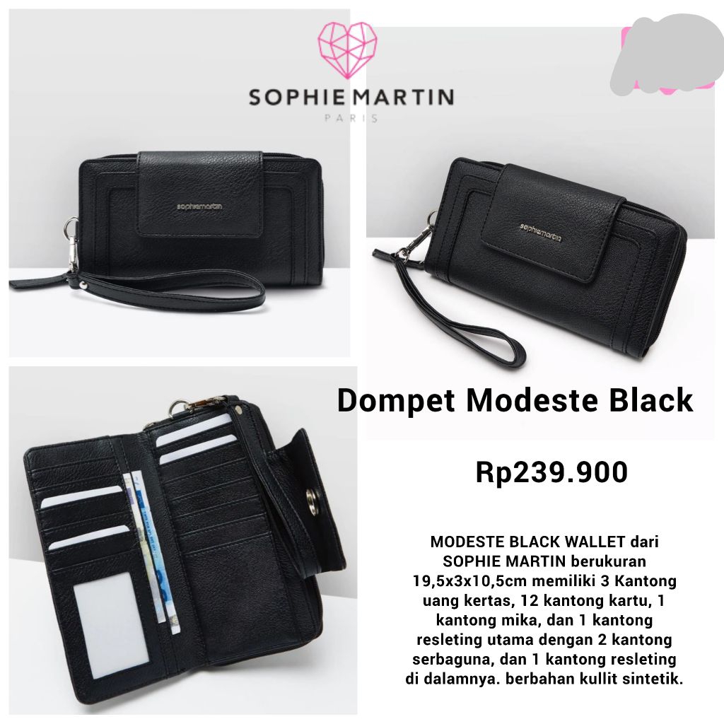 Jual Dompet Modeste Black Sophie Martin Paris | Shopee Indonesia