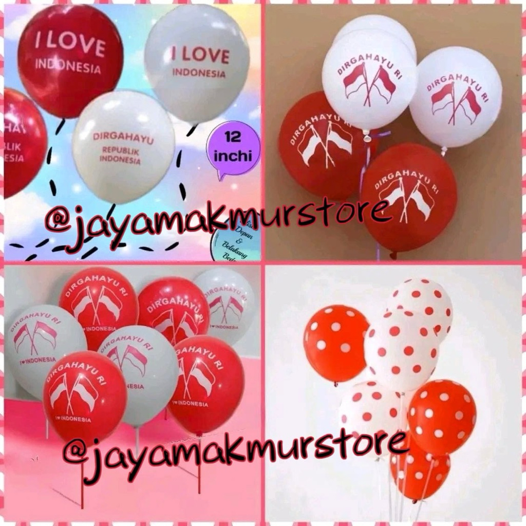 Jual (1PCS) BALON LATEX MERAH PUTIH 12INCH / BALON POLKADOT MERAH PUTIH ...