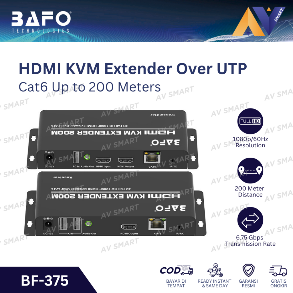 Jual BAFO BF-375 HDMI KVM Extender Over Cat6 Up to 200 Meter Via UTP ...