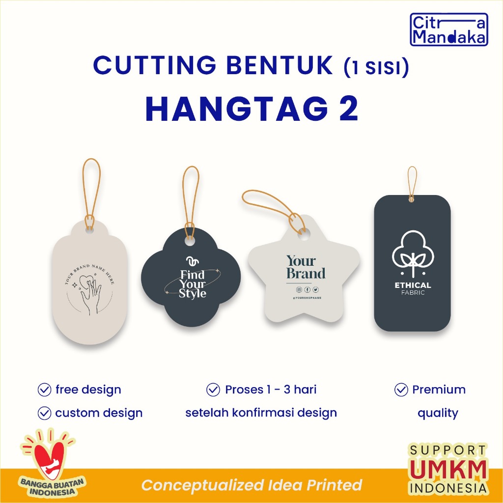 Jual Cetak Hang Tag Custom Cutting Bentuk 1 Sisi | Label Merk Baju ...
