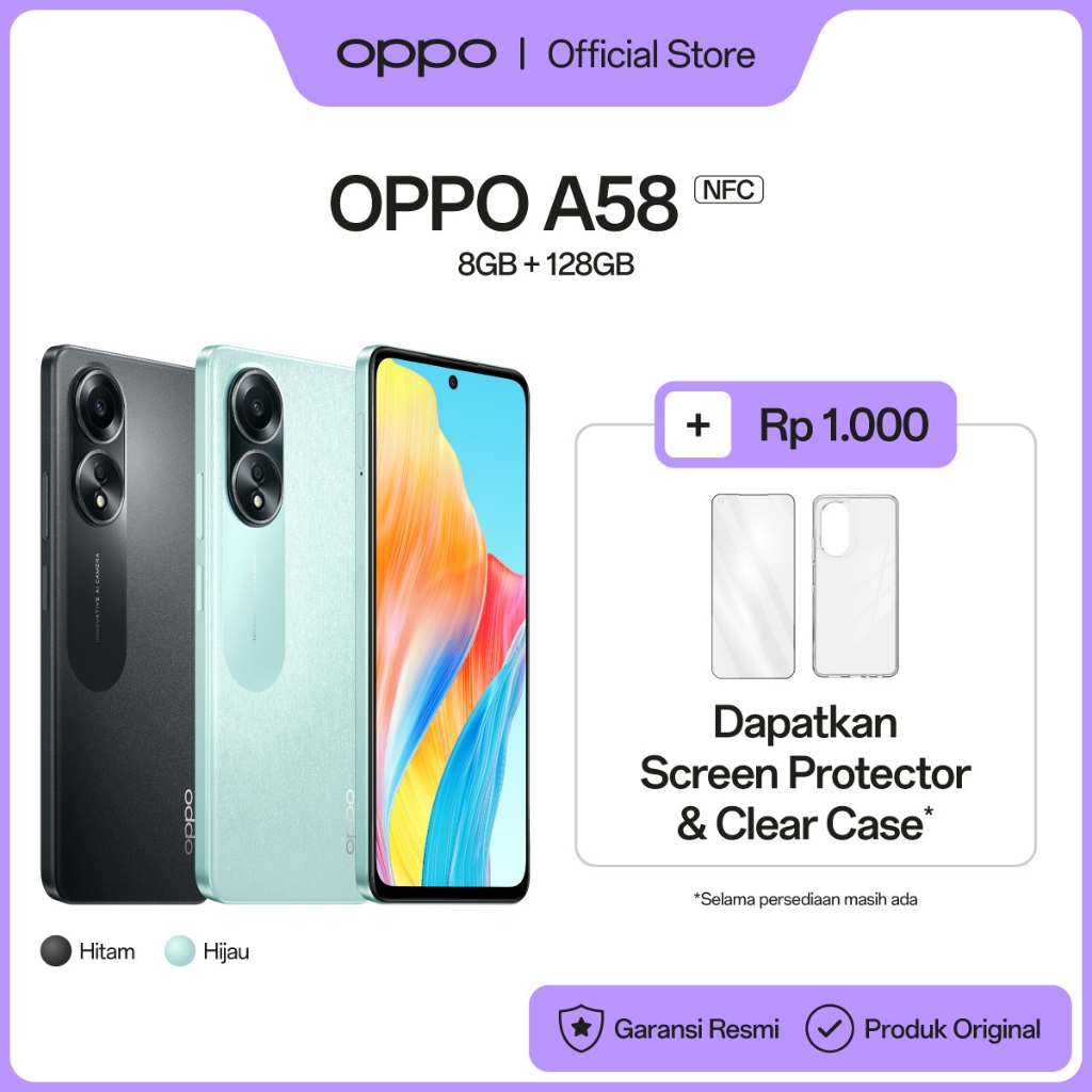 Jual OPPO A58 NFC 8GB/128GB [8GB+8GB RAM Expansion, 5000mAh SUPERVOOC ...