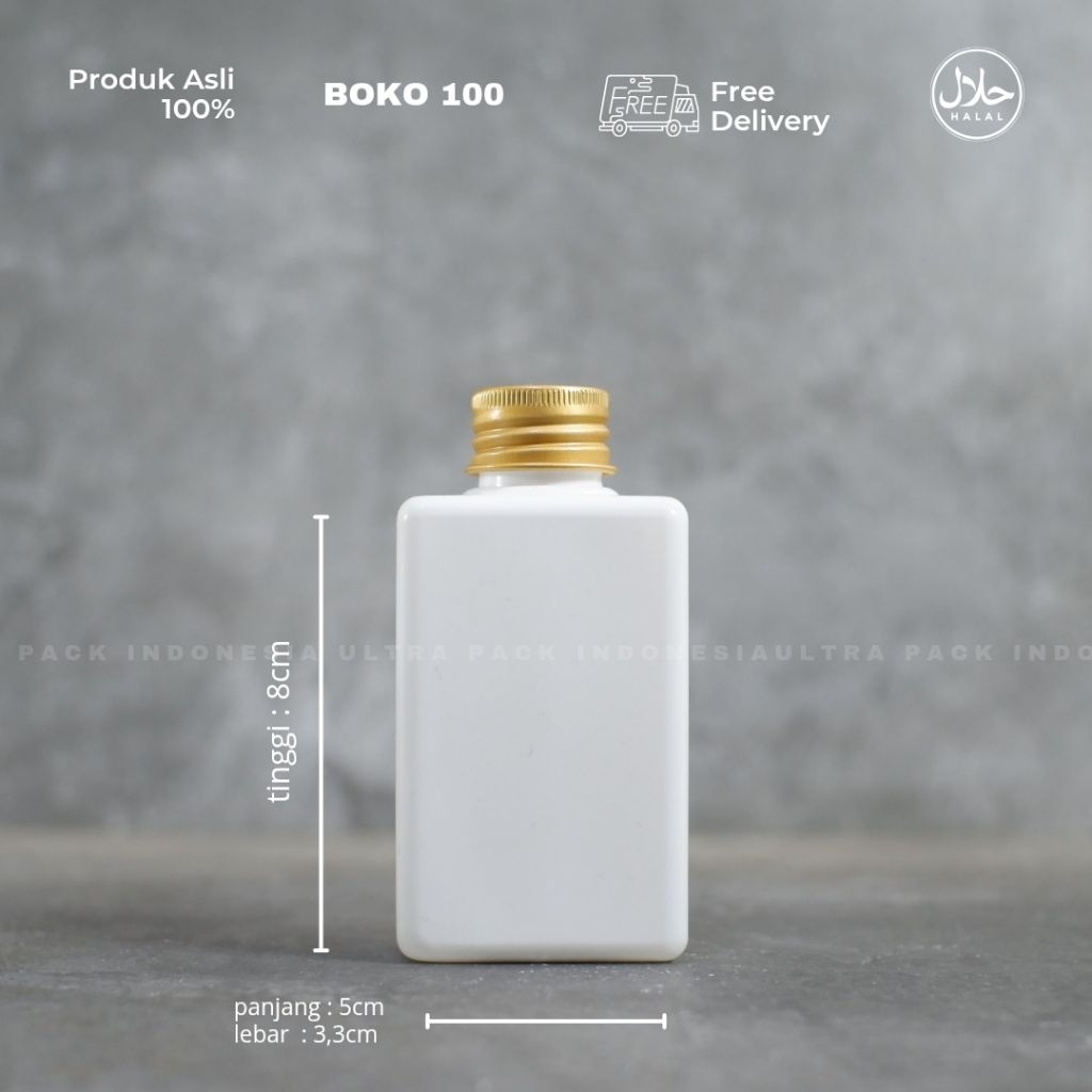 Jual KEMASAN MINUMAN BOTOL FOOD GRADE - BOTOL PET BOKO 100ML PUTIH + TUTUP ULIR ALUMINIUM ...