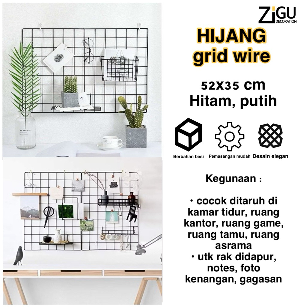 Jual Hijang Hiasan dinding Grid Aesthetic Hiasan Rak Gantung Tempel ...