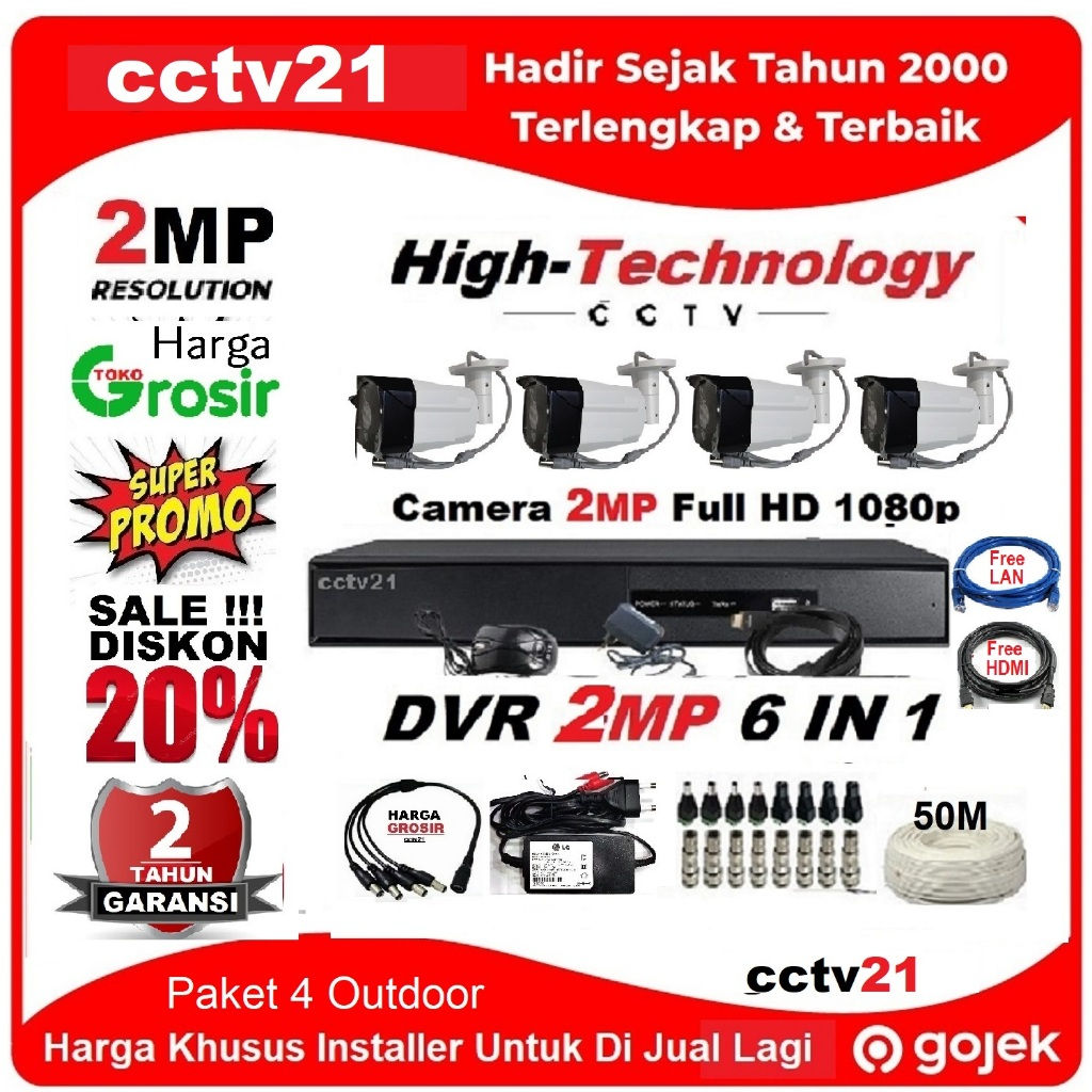 Jual Harga Sale !!! Paket 4 Kamera CTV Outdoor (Casing Besar)Infrared 30M AHD 2MP High ...
