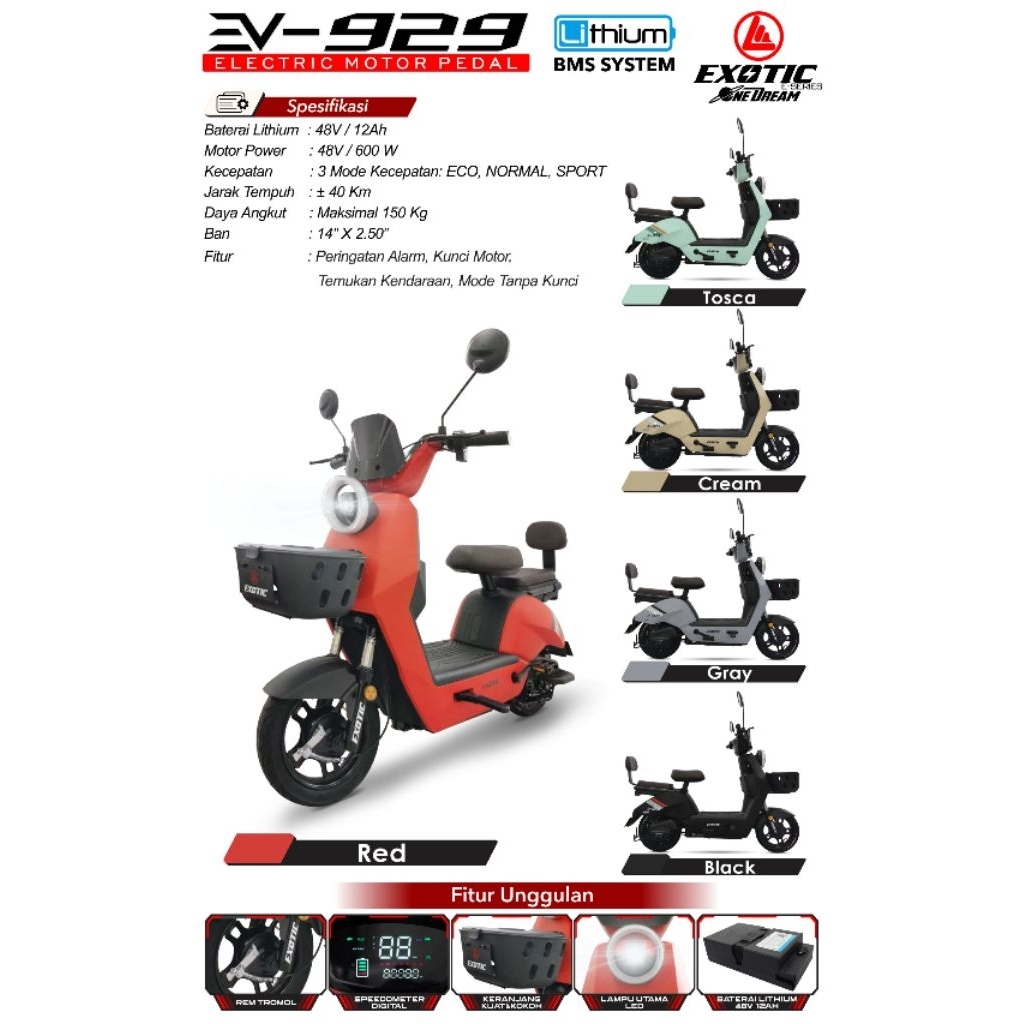 Jual Sepeda Listrik Exotic EV 928 & EV 929 Baterai Lithium Terbaru ...