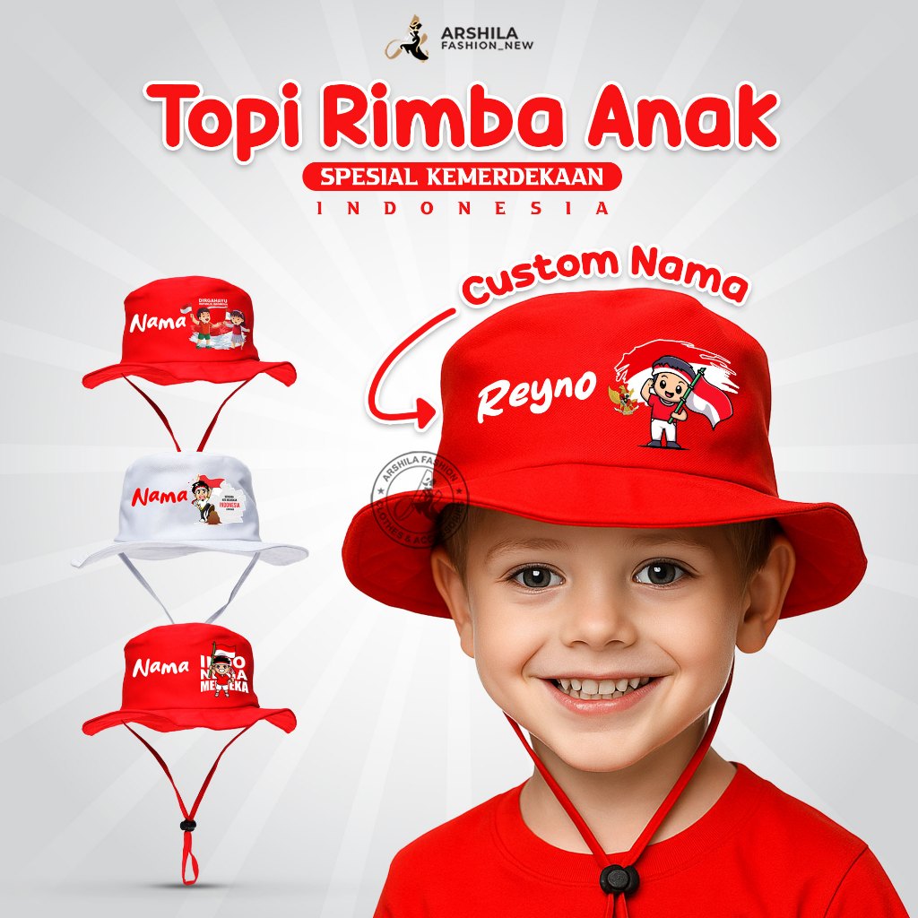 Jual TOPI RIMBA ANAK CUSTOM NAMA MERAH PUTIH EDISI KEMERDEKAAN ...