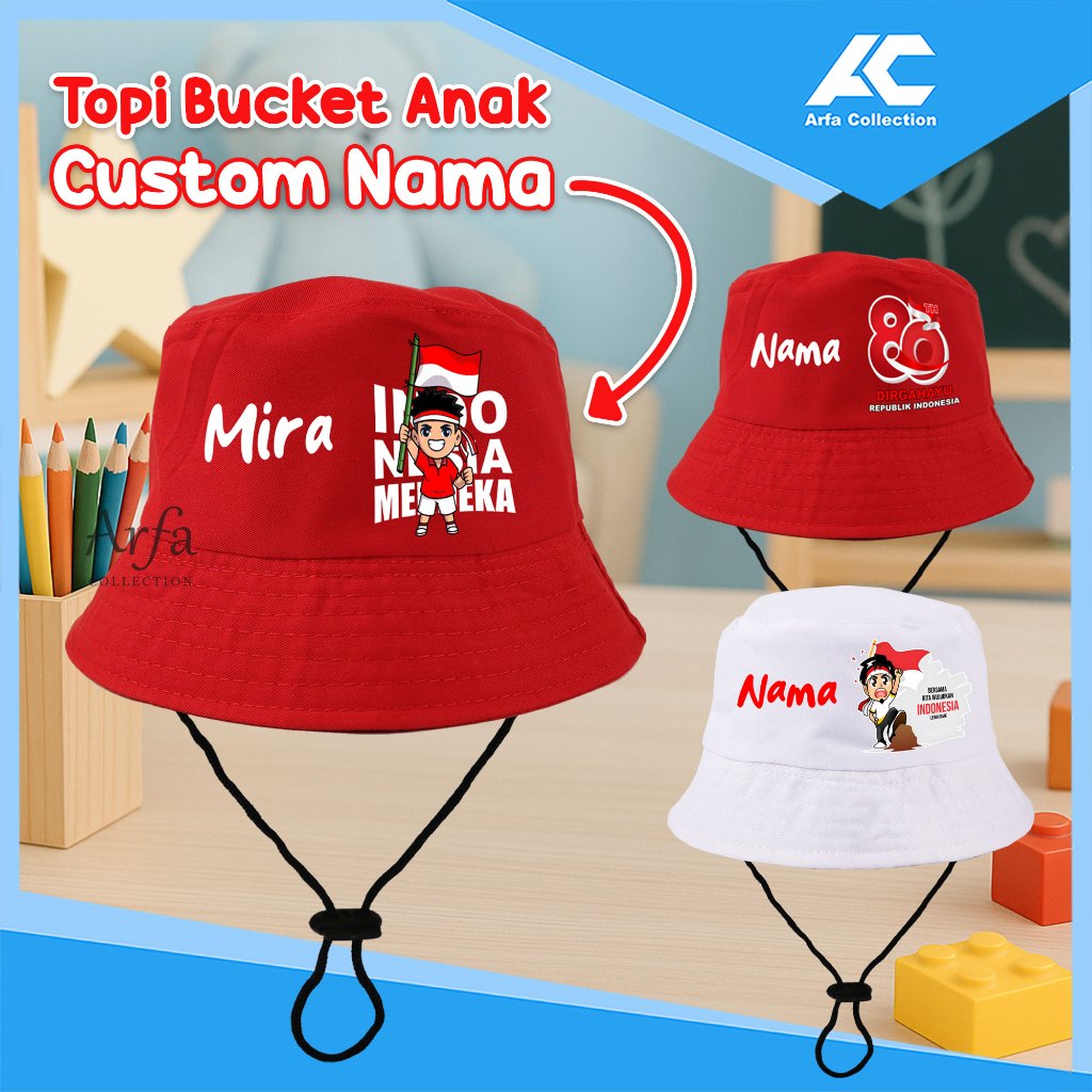 Jual Topi Bucket Anak Merah Putih Custom Nama Sablon Edisi Spesial ...