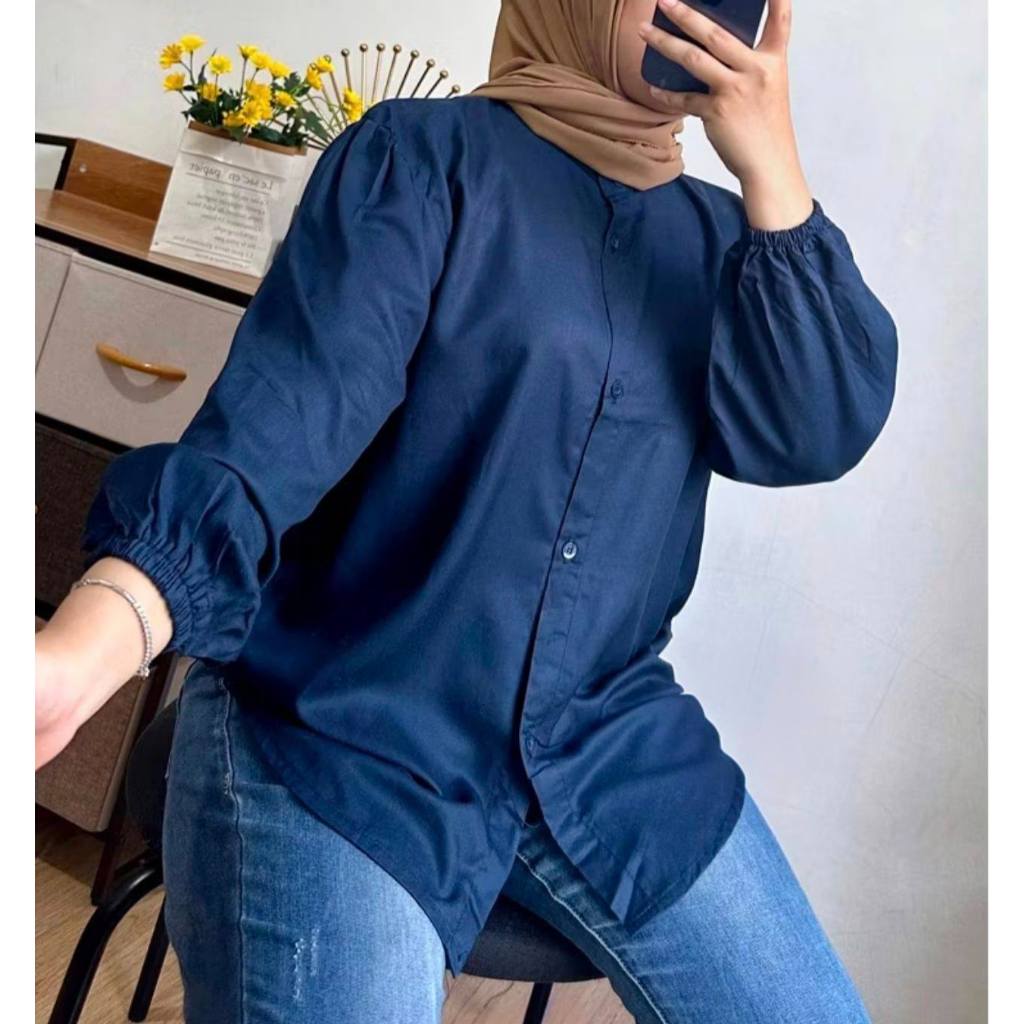 Jual Atasan Kemeja Rayon Twill Polos Wanita Jumbo LD 120 Blouse Wanita ...
