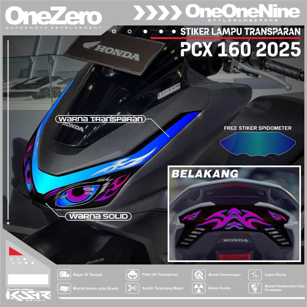 Jual OneZero Stiker Lampu Transparan PCX 160 2025 Warna Transparan Bonus Stiker Speedometer ...