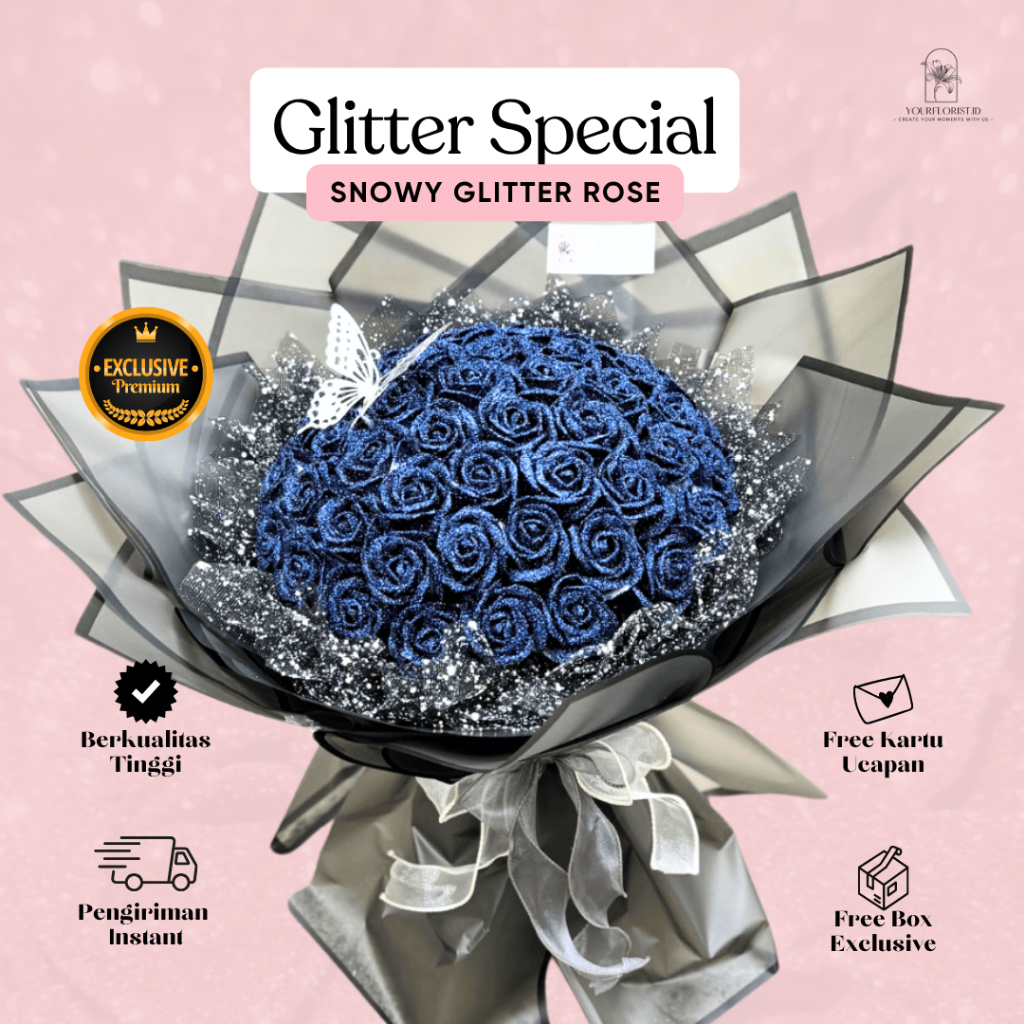 Jual Buket Bunga Wisuda Ready Stock Glitter Rose 50 Kuntum Mawar Snowy ...