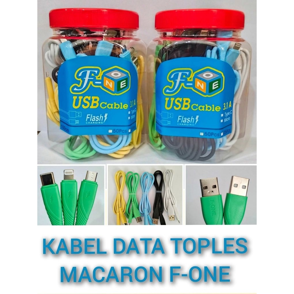 Jual KABEL TOPLES MACARON F ONE 2A USB TO MICRO / TIPE C / IPHONE FAST ...