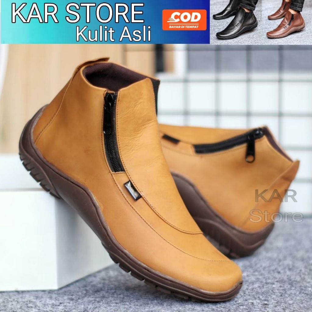 Jual Sepatu Boots Formal Pria Kulit Asli Sleting Cevany Cora | Shopee ...