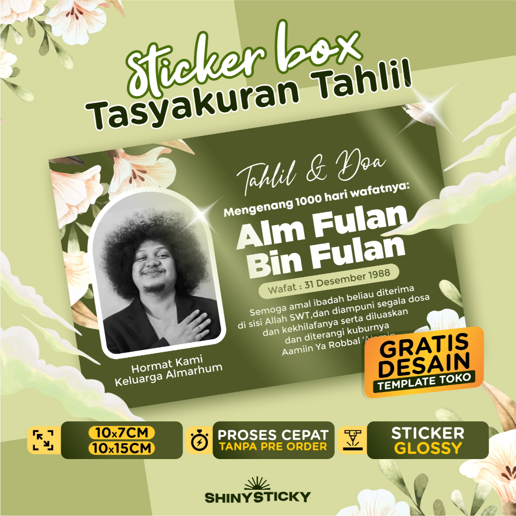 Jual Stiker Tahlil Glossy / Sticker Tahlilan Custom Nama & Tanggal ...