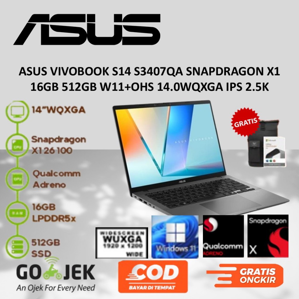 Jual ASUS VIVOBOOK S14 S3407QA SNAPDRAGON X1 16GB 512GB W11+OHS 14 ...
