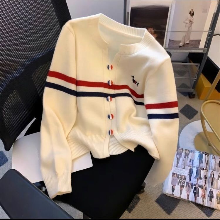 Jual Sweater Rajut Wanita Bordir Motif Lucu Garis Kombinasi – Cardigan ...