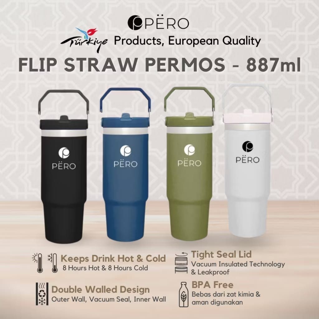 Jual Pero Flip Straw Tumbler Permos 30oz 900ML with Handle / Botol ...
