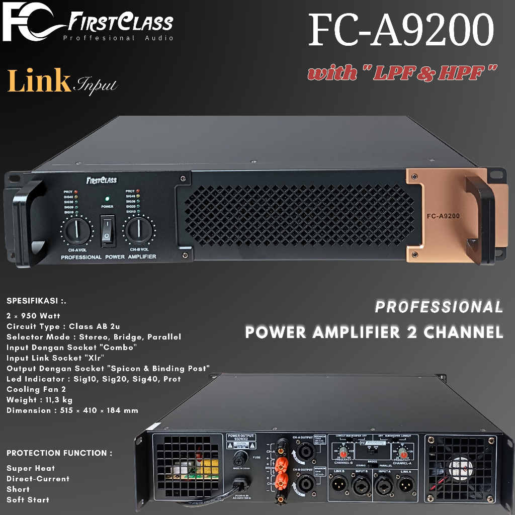 Jual Power Amplifier With Crossover Firstclass FcA 9200 | Power Fca 9200 LPF HPF | Shopee Indonesia