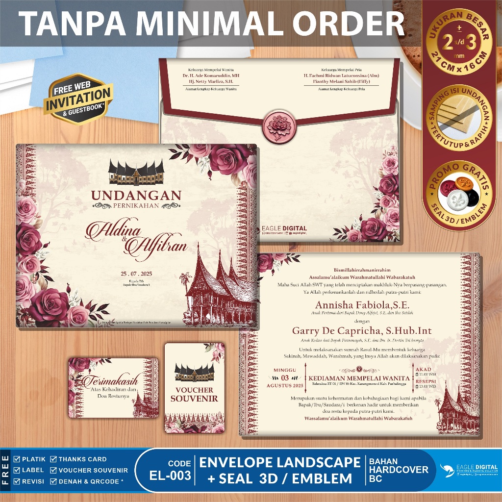 Jual EL003 | Undangan Amplop Hardcover Seal 3D | Tema Minang Padang ...