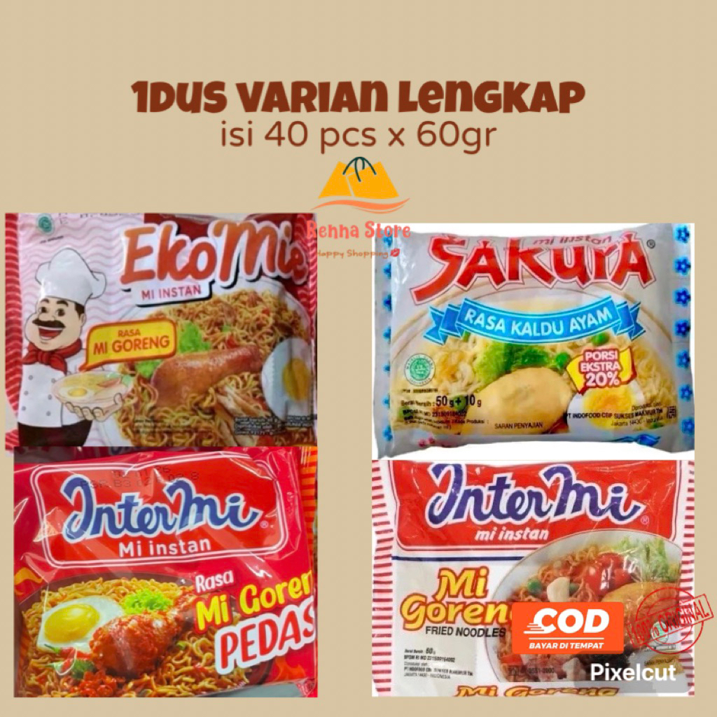 Jual (Jatim) INTERMIE EKOMIE Goreng Pedas x SAKURA Kuah (1dus isi 40pcs ...