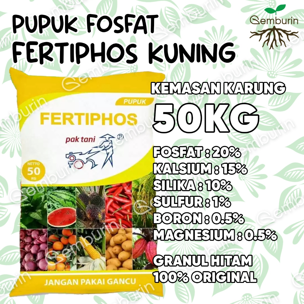 Jual Pupuk Fertiphos Kuning 50 Kg Pak Tani Saprotan Utama Granul Hitam ...
