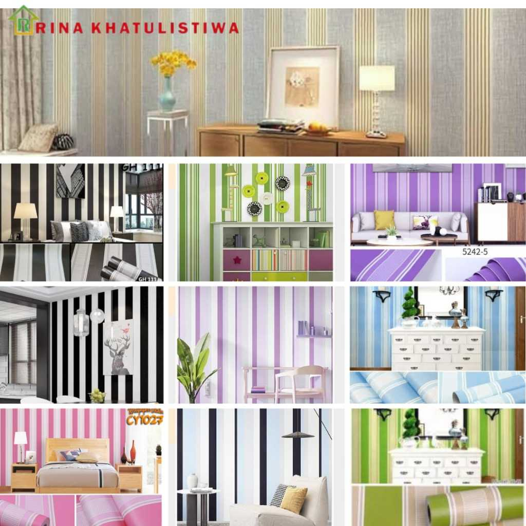Jual Wallpaper Stiker Dinding Kamar Minimalis Motif Garis Salur Ukuran L 45cm x P 8-9meter ...