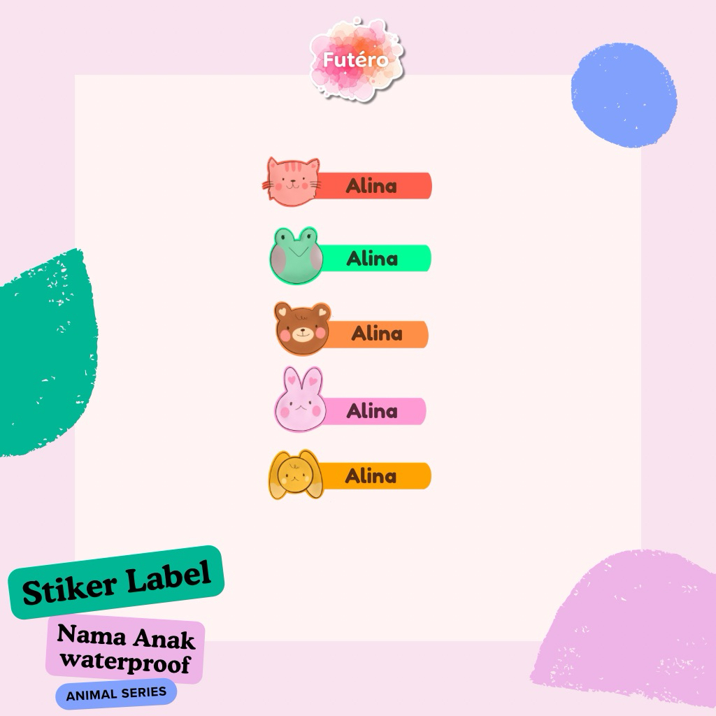 Jual Sticker Label Nama Anak Waterproof Custom : Animal series | Shopee ...