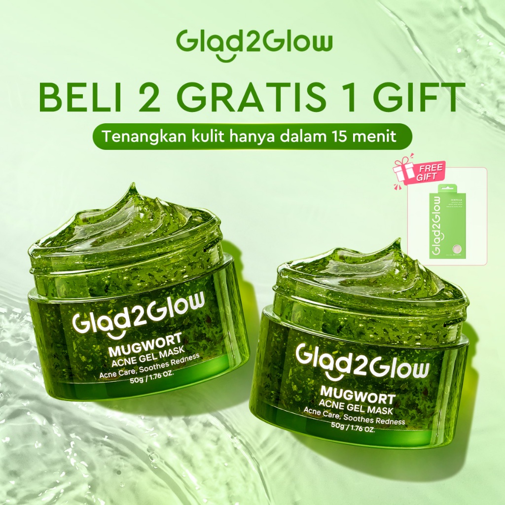 Jual [ New Launch ]Glad2Glow Mugwort Acne Gel Mask 50g Masker Wajah ...