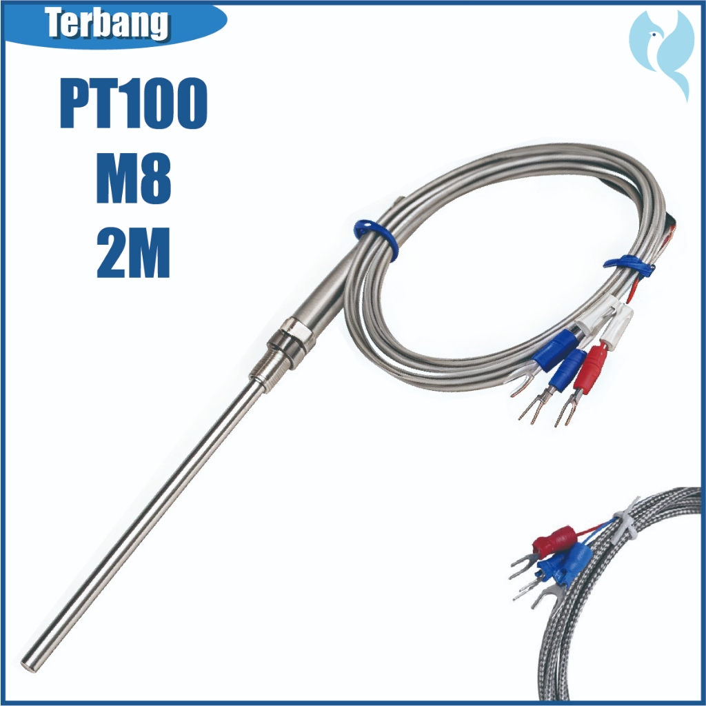 Jual RTD PT100 Temperature Sensor 2m Cable 100mm probe 3 Wires 0~400C ...