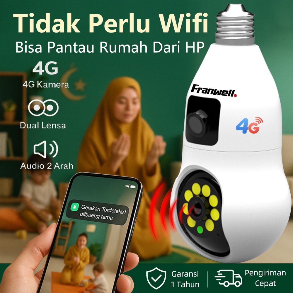 Jual Franwell CCTV Kamera Lampu 4G Tanpa WiFi – Dual Lensa 4MP | Audio ...