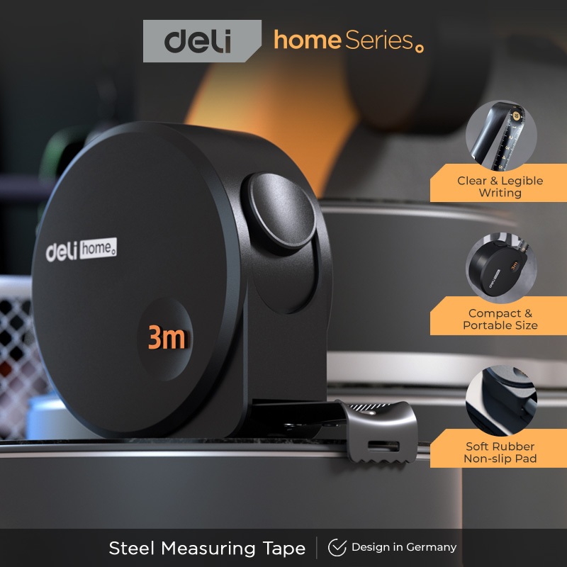 Jual Deli Black Tape Measure/ Meteran Hitam Panjang 3-5M Steel EHT8X19 | Shopee Indonesia