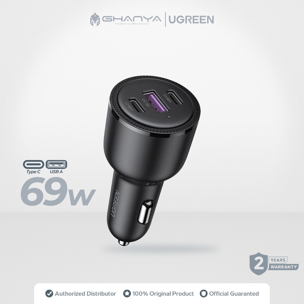 Jual UGREEN ORIGINAL Car Charger Super Fast Charging 69W Type C USB 3 ...