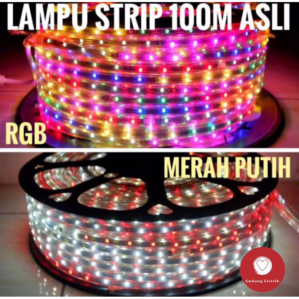 Jual 1 Roll 100m Lampu led strip Merah Putih 2835 5050 full 100m bonus ...