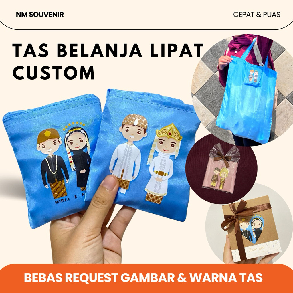 Jual Custom Tas Belanja Lipat Souvenir Acara Event Pernikahan Murah / Eco Bag / Folded Shopping ...