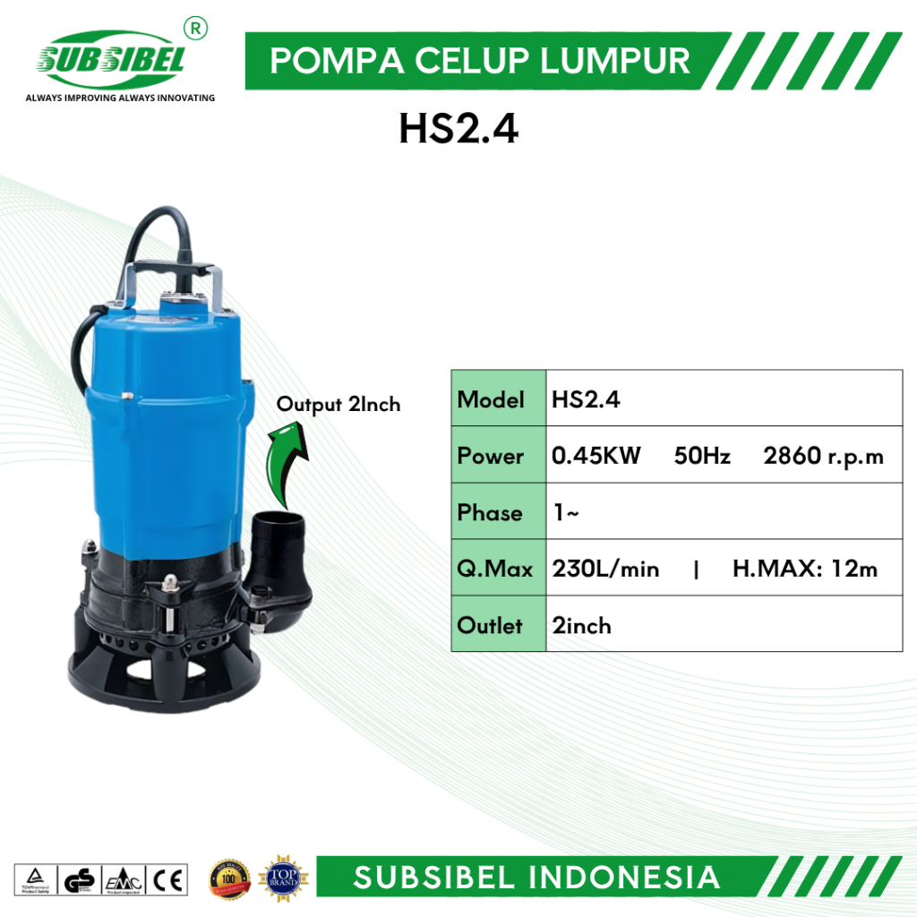 Jual Pompa Celup Lumpur HS2.4 - 0.45KW - Merek Subsibel | Shopee Indonesia