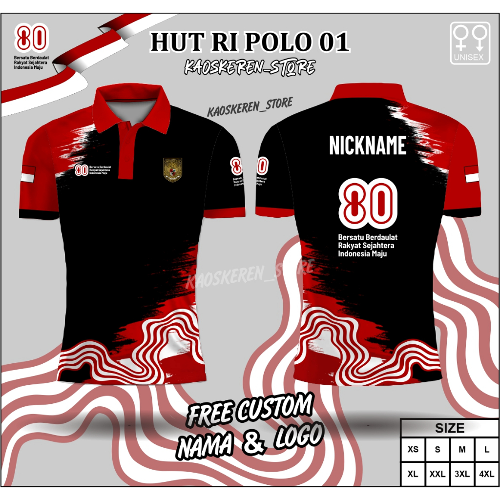 Jual jersey hut ri ke 80 kerah polo baju kemerdekaan indonesia ke 80 ...