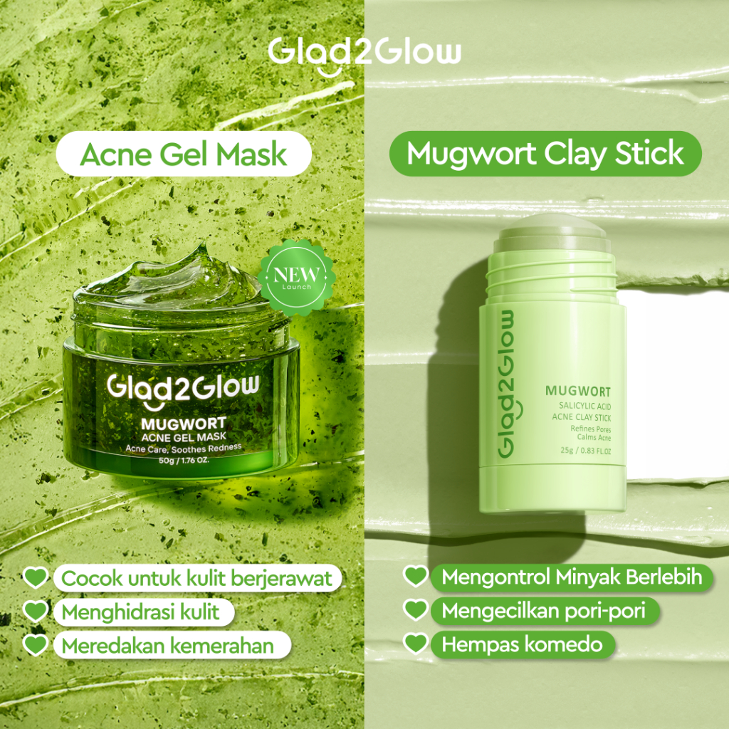 Jual [100%ORI] Mugwort Masker Glad2Glow Acne Mask Masker Jerawat Clay Mask Masker Stick g2g ...