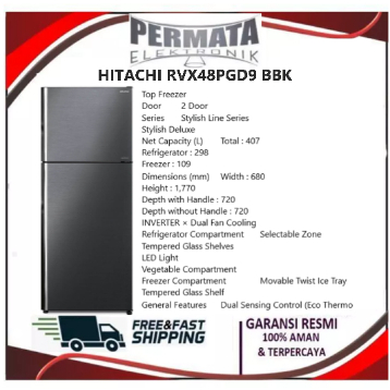 Jual Kulkas Hitachi RVX48PGD9 BBK New Stylish Line - Stylish Stylish Deluxe 443L Inverter Dual ...