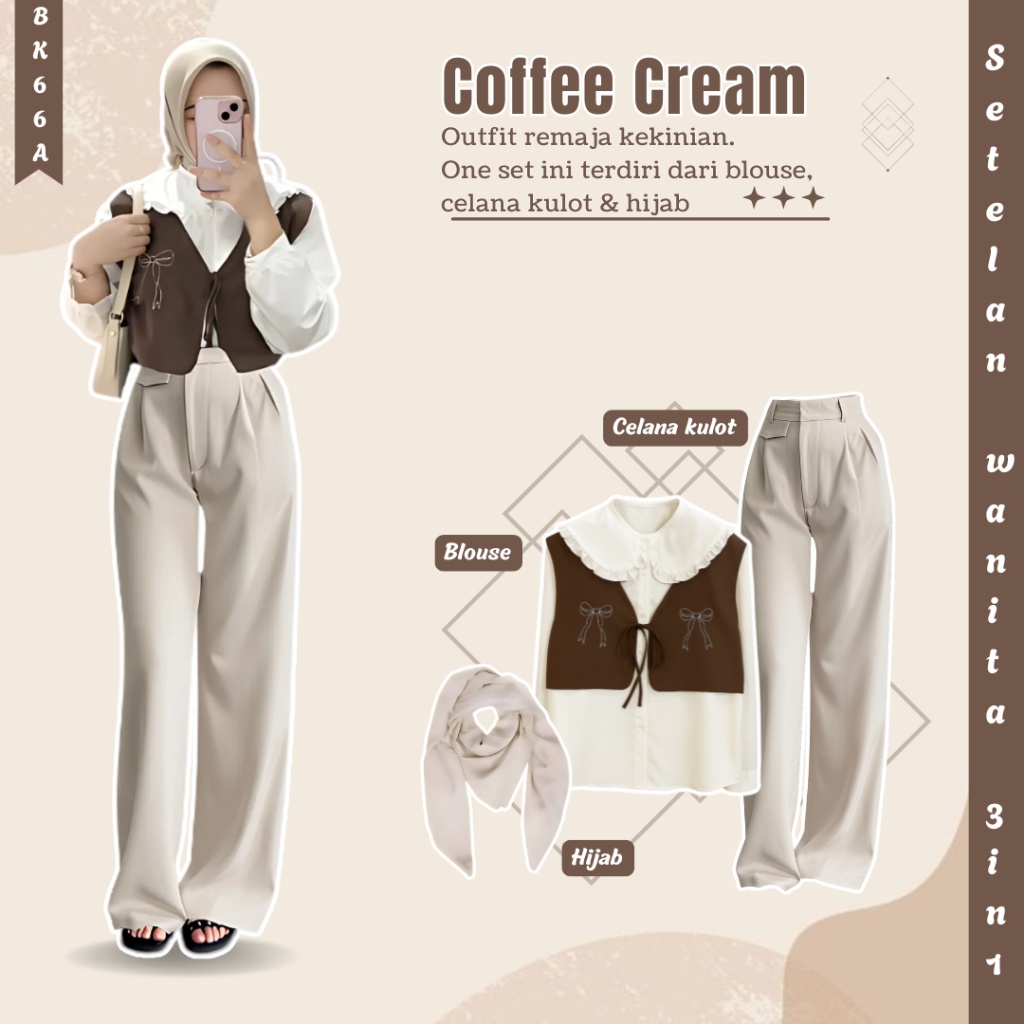 Jual Outfit One Set Wanita Viral Setelan Blouse Rompi Celana Kulot ...