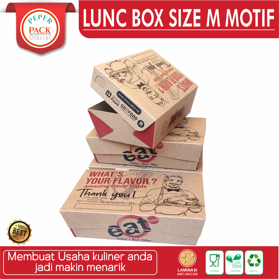 Jual Lunch Box M craft motif koki isi 35/Paper Kraft Coklat Cetak Merah ...