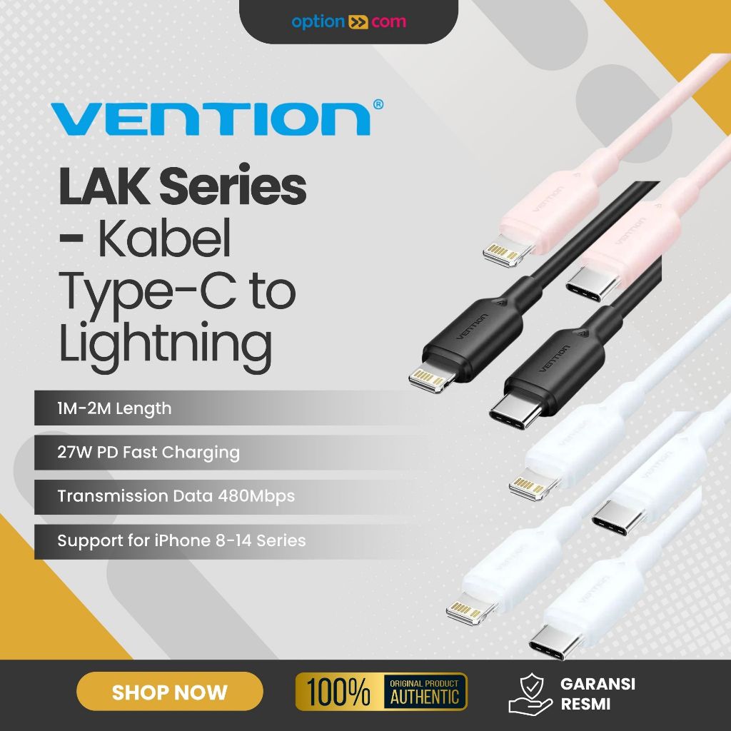 Jual Vention LAK Kabel Data Charger Type c 2.0 to Lightning 3A 27W PD ...