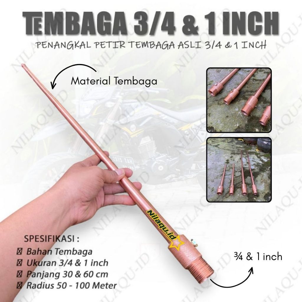 Jual Penangkal Petir Tembaga Asli Drat 3/4 & 1 inch Tombak Penangkal ...