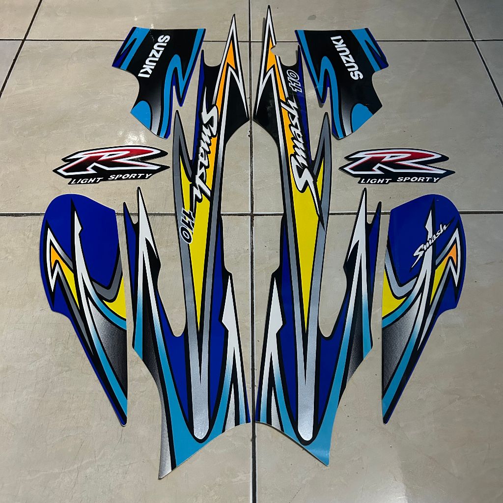 Jual stiker striping smash 110 r 2004 2005 hitam biru lis body standar ...