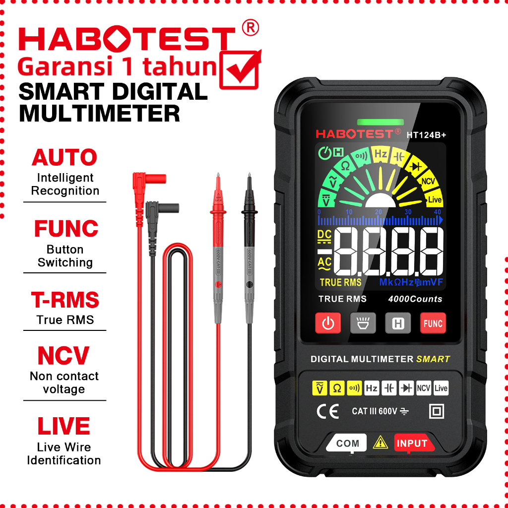 Jual HABOTEST HT124 Multimeter 600V AC/DC Multimeter Digital True RMS ...