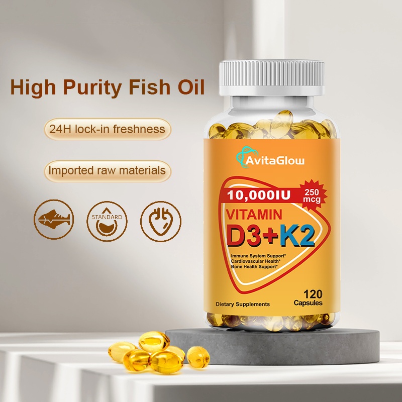 Jual AvitaGlow Vitamin D3 + K2 Capsule Fish Oil Suplemen 10000 IU Bone and Heart Health Formula ...
