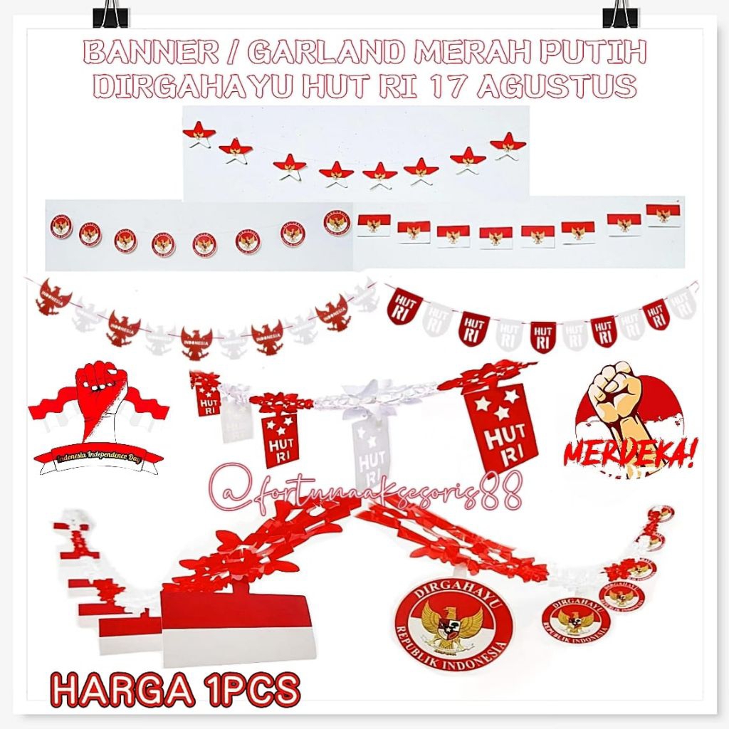 Jual BANNER DIRGAHAYU HUT RI / GARLAND MERAH PUTIH 17 AGUSTUS / RUMBAI ...