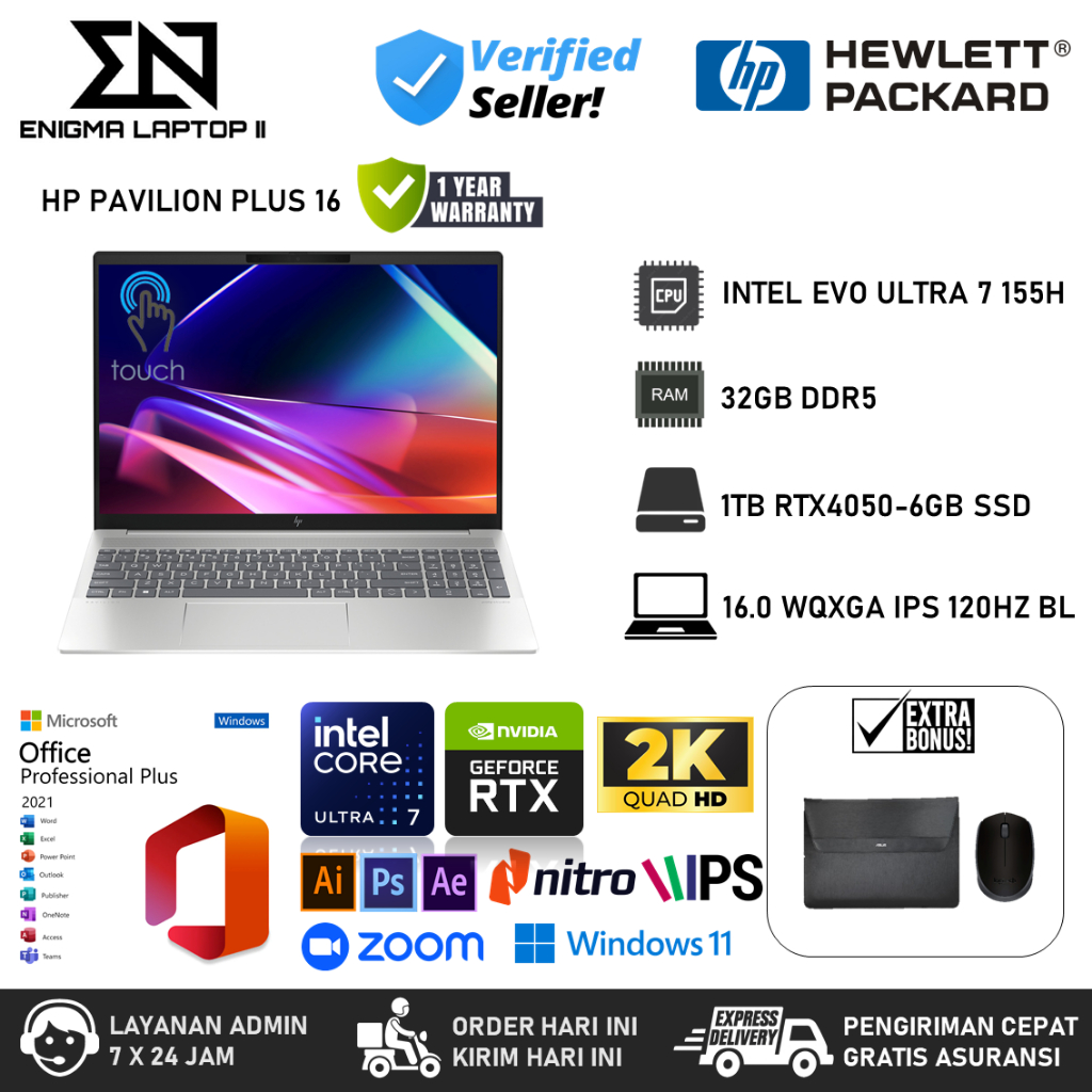 Jual Laptop HP Pavilion Plus 16 Intel EVO Ultra 7 155H 32GB DDR5 2TB ...