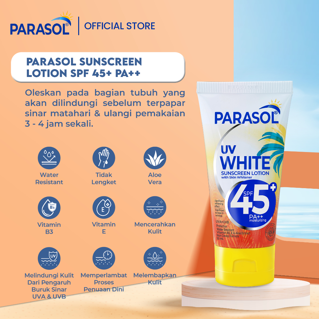 Jual Parasol Lotion Tabir Surya SPF45 PA++ - 50 ML Sunscreen Water ...